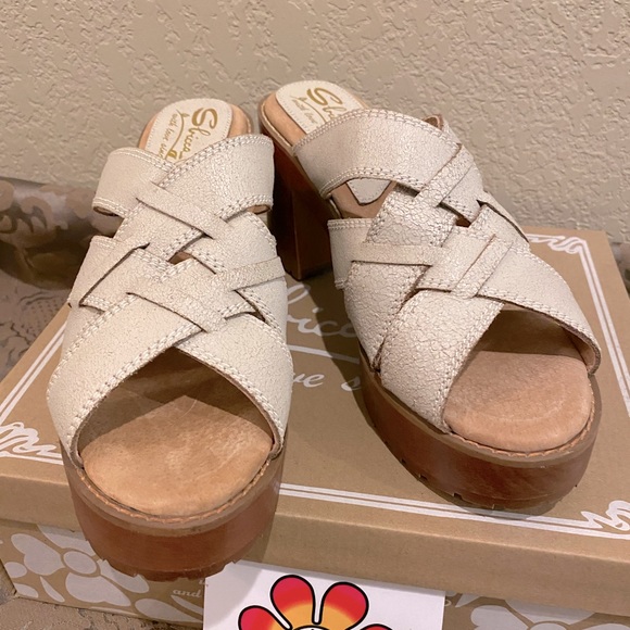 Sbicca | Shoes | Hewn Woven Leather Creamy White Platform Sandal 3 Heel ...
